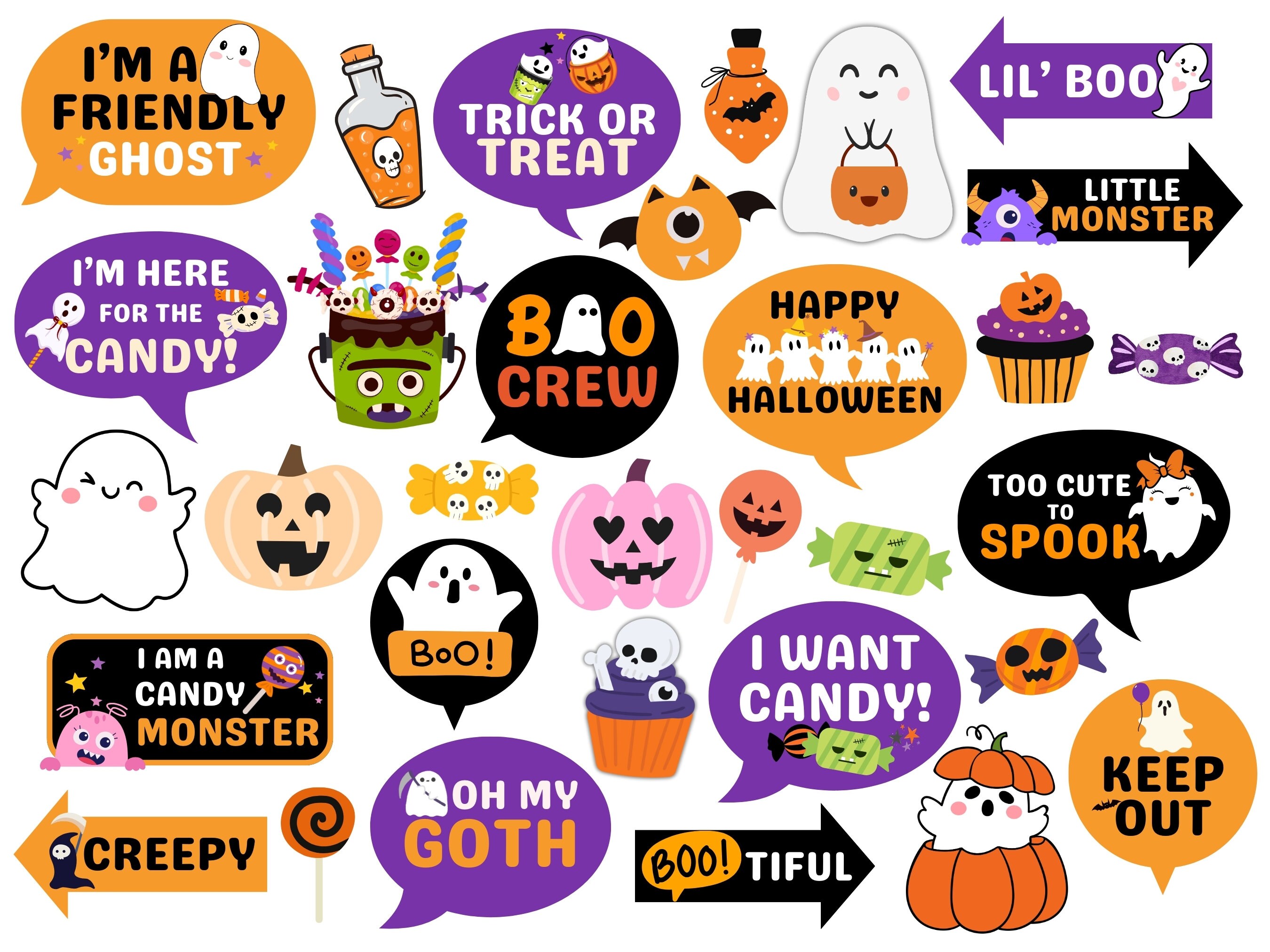 Kids Halloween Photo Props Printable, Cute Kids Halloween Photo Booth ...