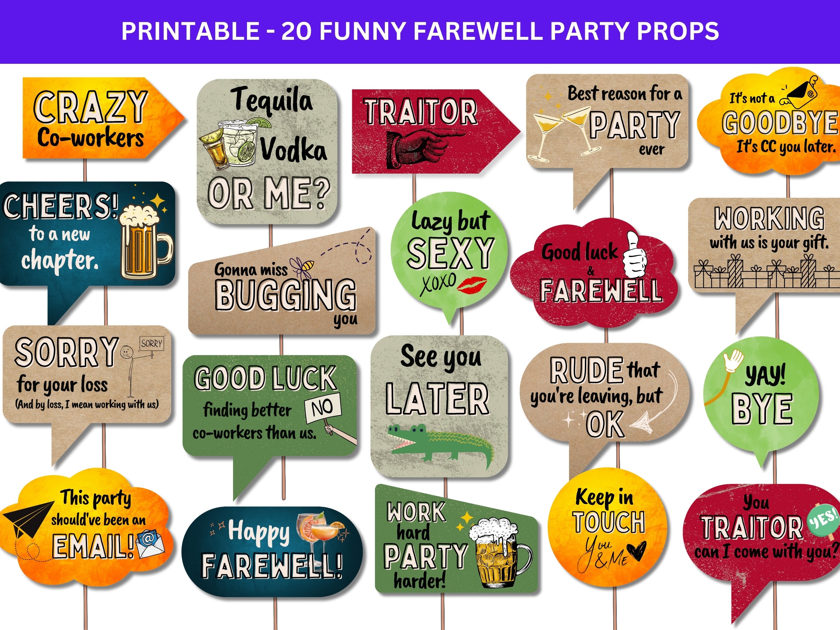 Funny Farewell Party Props, Farewell Party Photobooth Props, Office ...