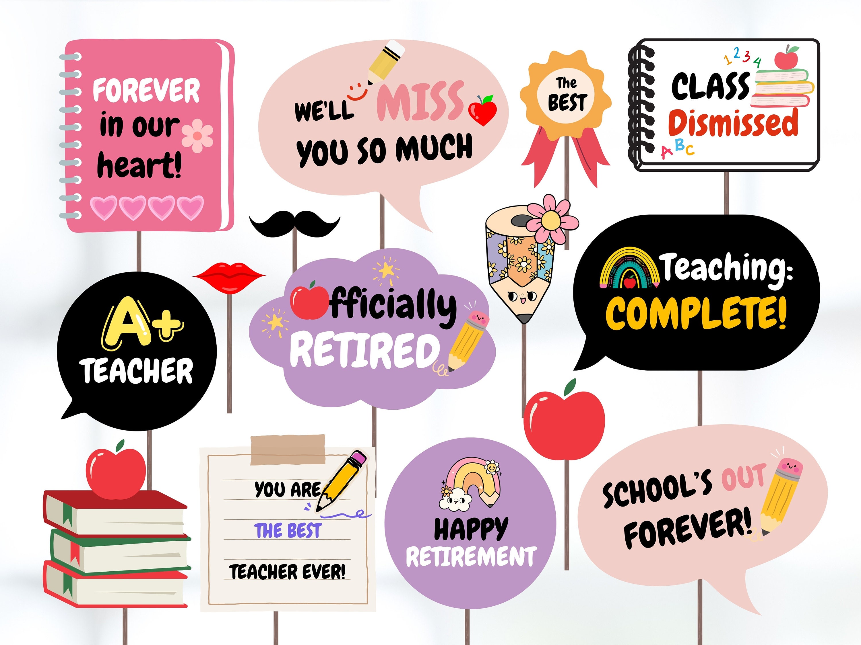Teacher Retirement Party Photo Props Printable, Happy Retirement ...