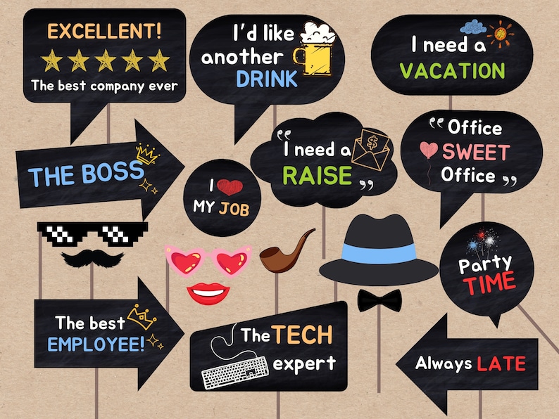 Office Photo Booth Props, Corporate Photo Booth Props, Office Party ...