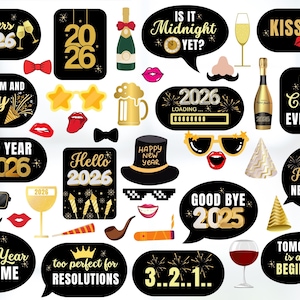 New Years Photo Booth Props Printable, New Years Party Props, New Years ...
