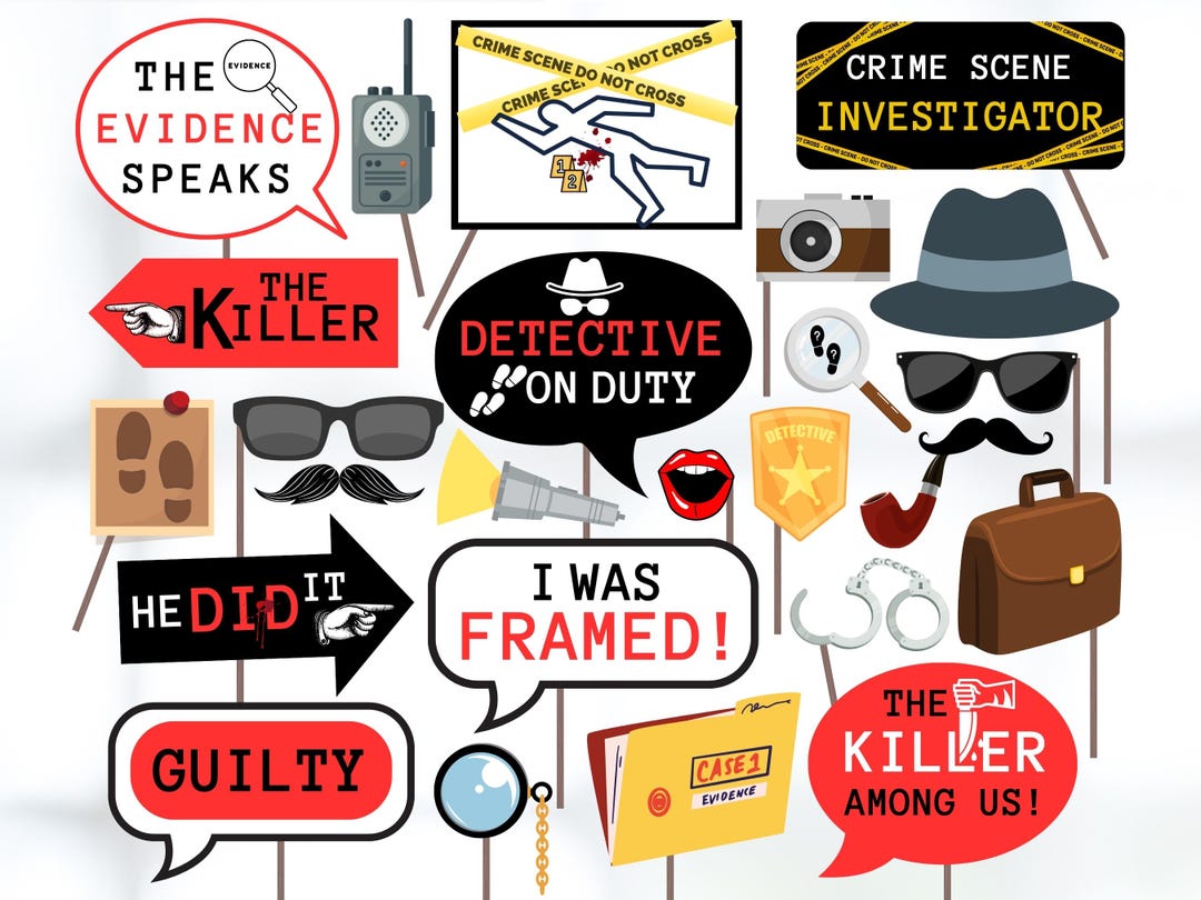 Detective Party Props Printable, Murder Mystery Photobooth Props, True ...