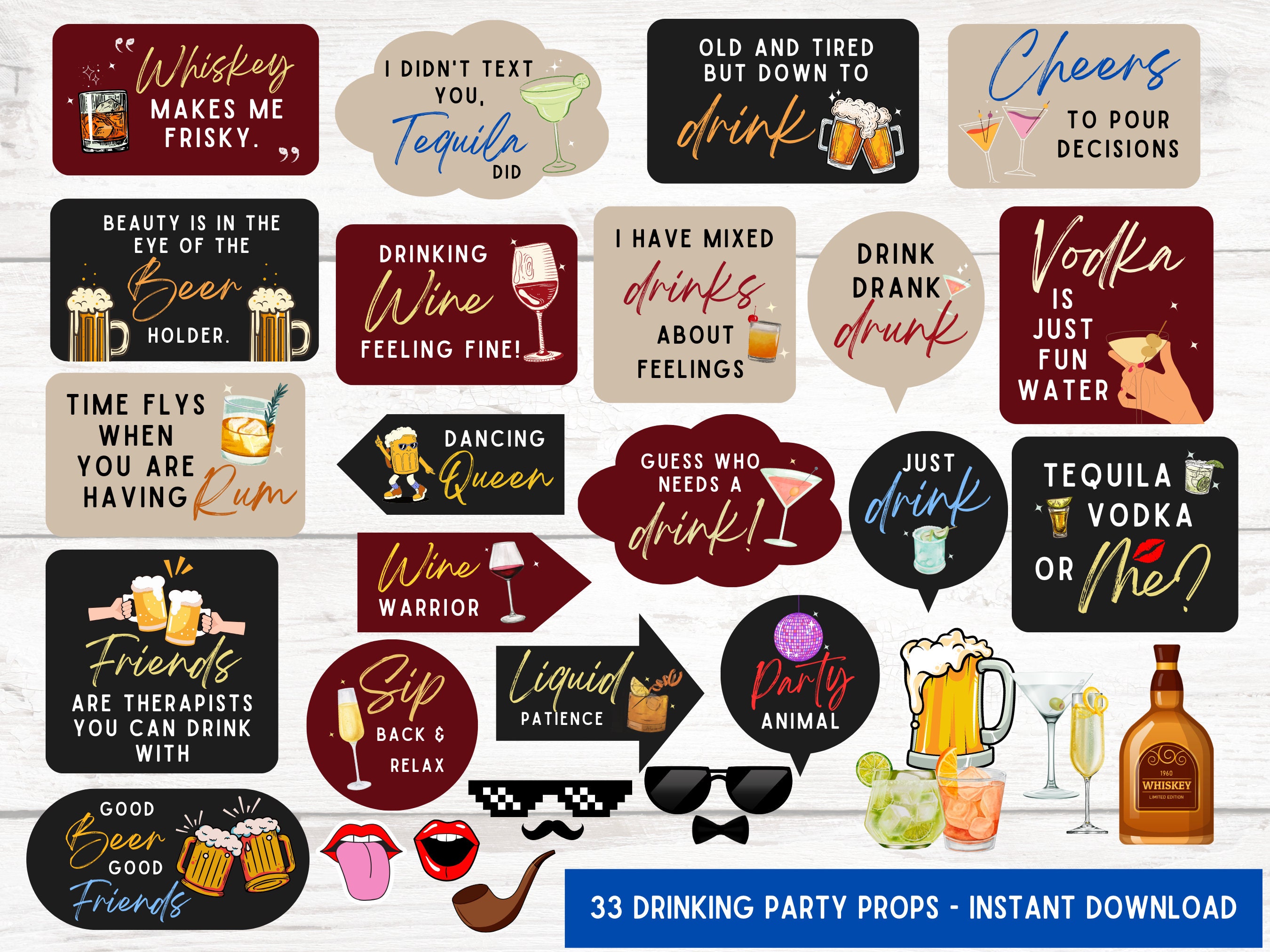 Funny Drinking Party Photo Booth Props: Adult Party Decorations ...