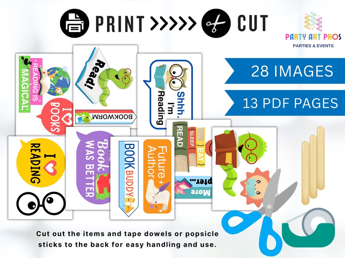 Book Fair Photo Booth Props: Reading Party Decorations (digital ...