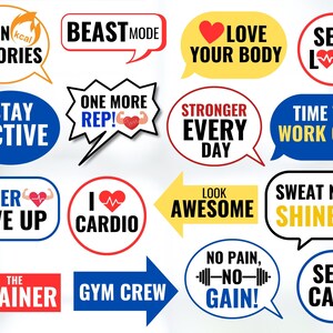 40 Pcs Fitness Gym Photobooth Props Printable, Work Out Photobooth ...