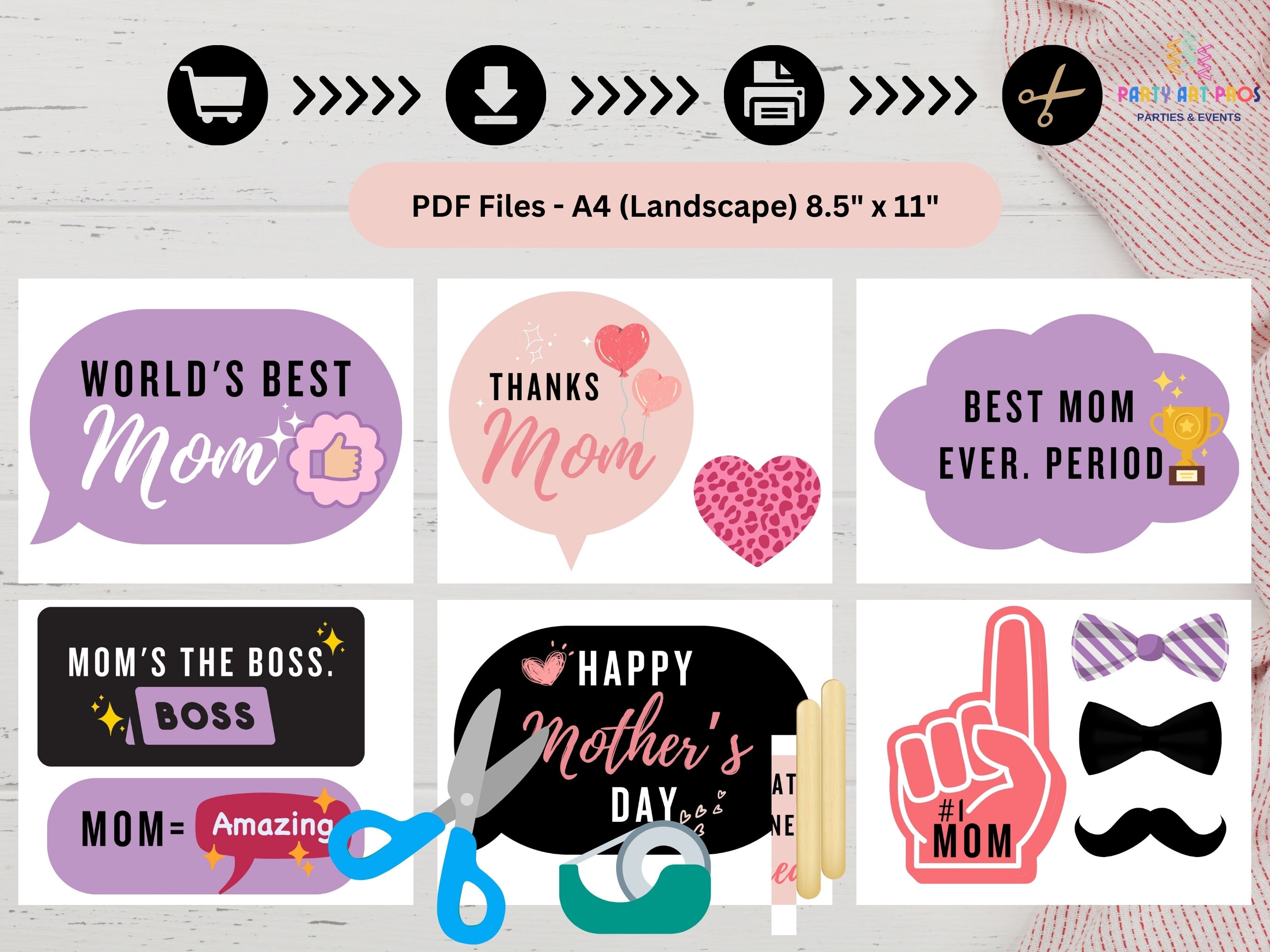 Mother's Day Photo Booth Props, Mother's Day Props, DIY Mother's Day ...