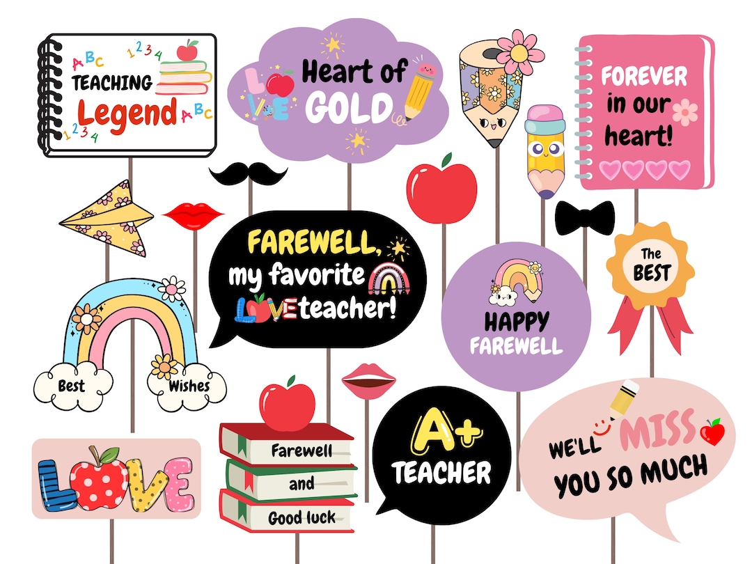 Teacher Farewell Party Photo Props Printable, Teacher Farewell Props ...