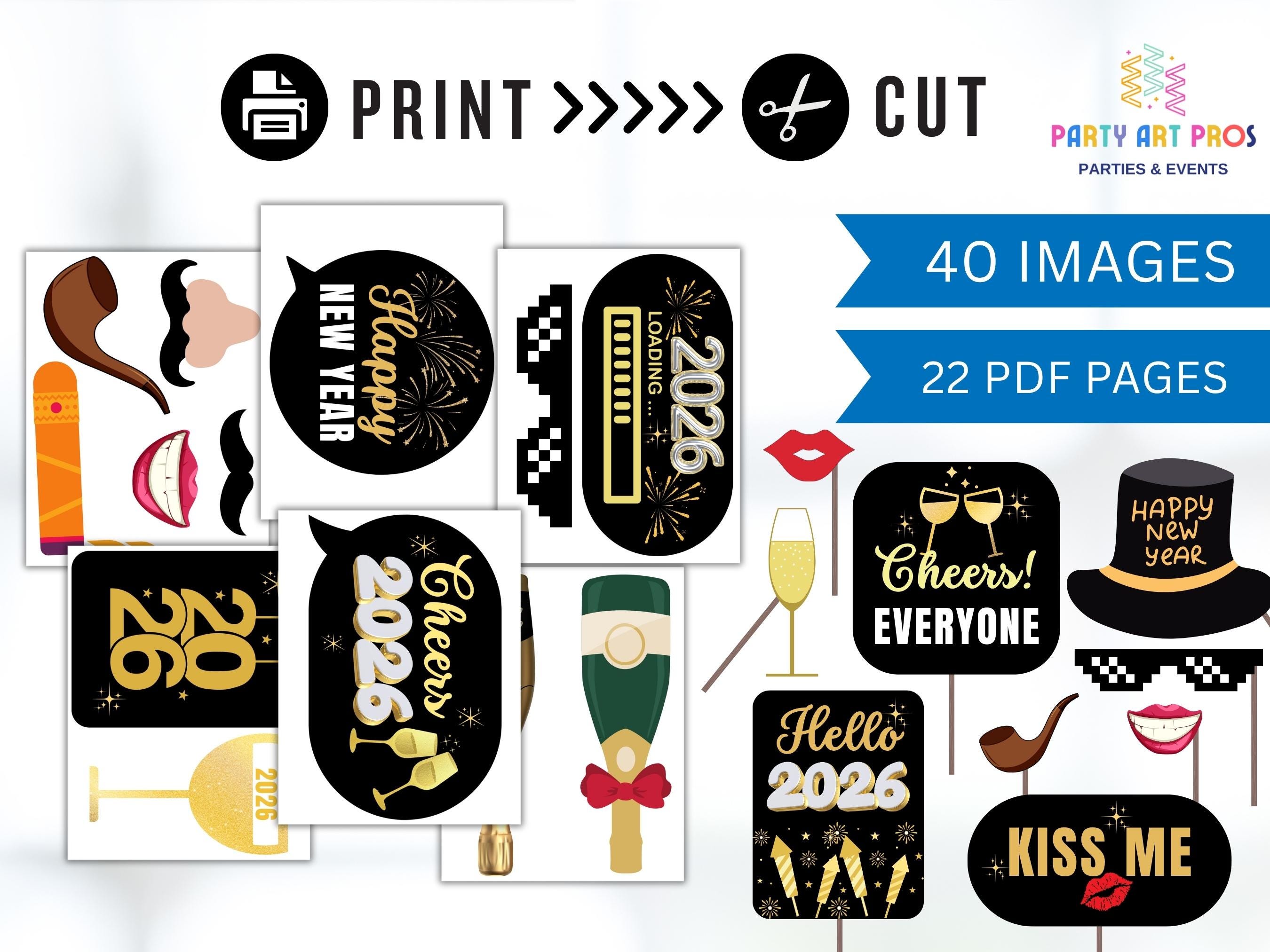 New Years Photo Booth Props Printable, New Years Party Props, New Years ...