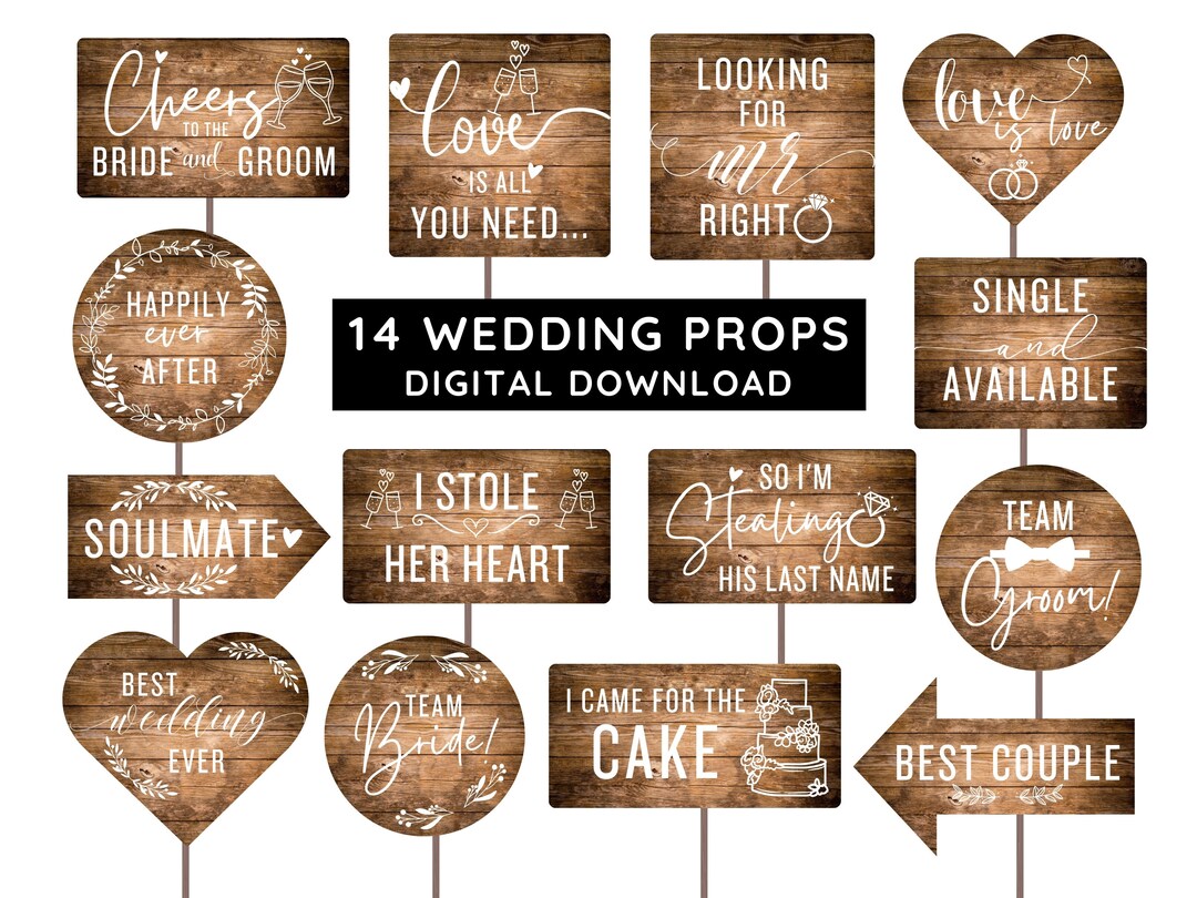 Rustic Wedding Party Props Printable, Wedding Photo Booth Props, Rustic ...