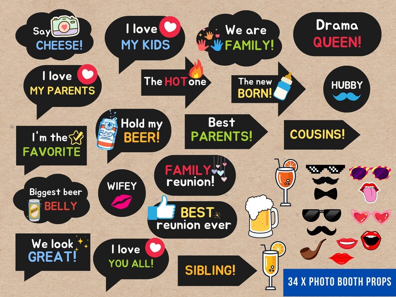 Family Reunion Photo Booth Props, Printable Family Reunion Selfie Props ...