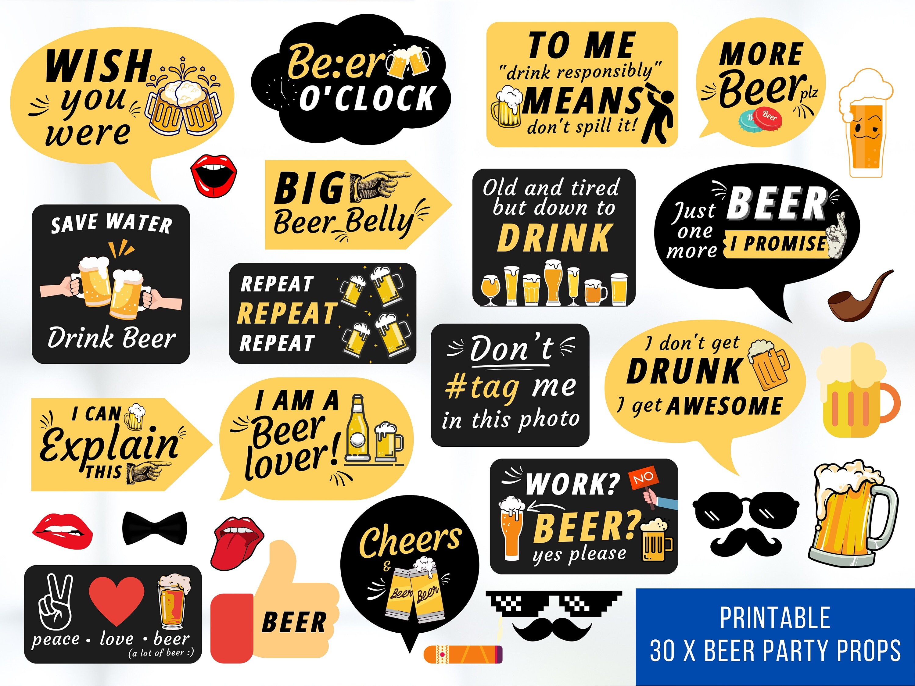 Fun Beer Lover Party Photo Booth Props, Beer Party Props, Cheers and ...