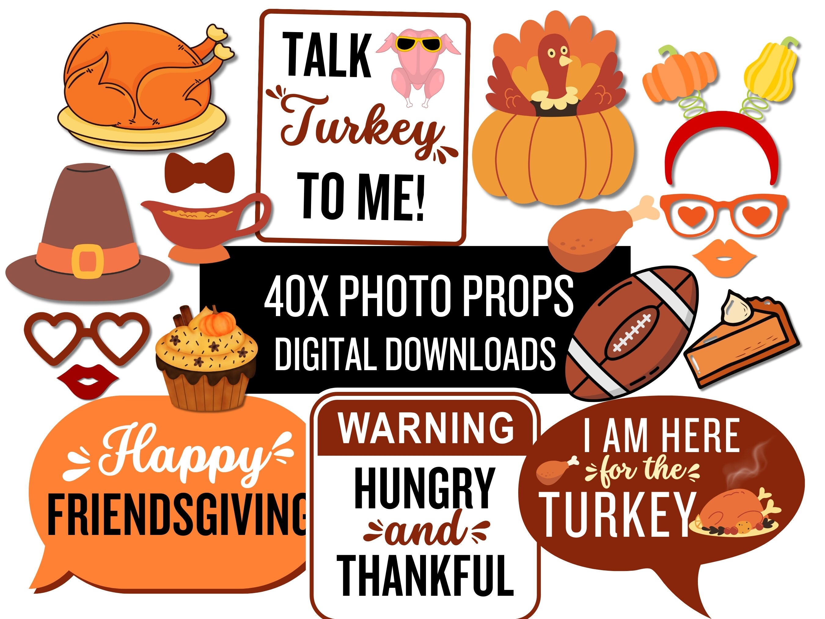 Friendsgiving Photo Booth Props: Turkey Party Decorations (PDF) - Etsy