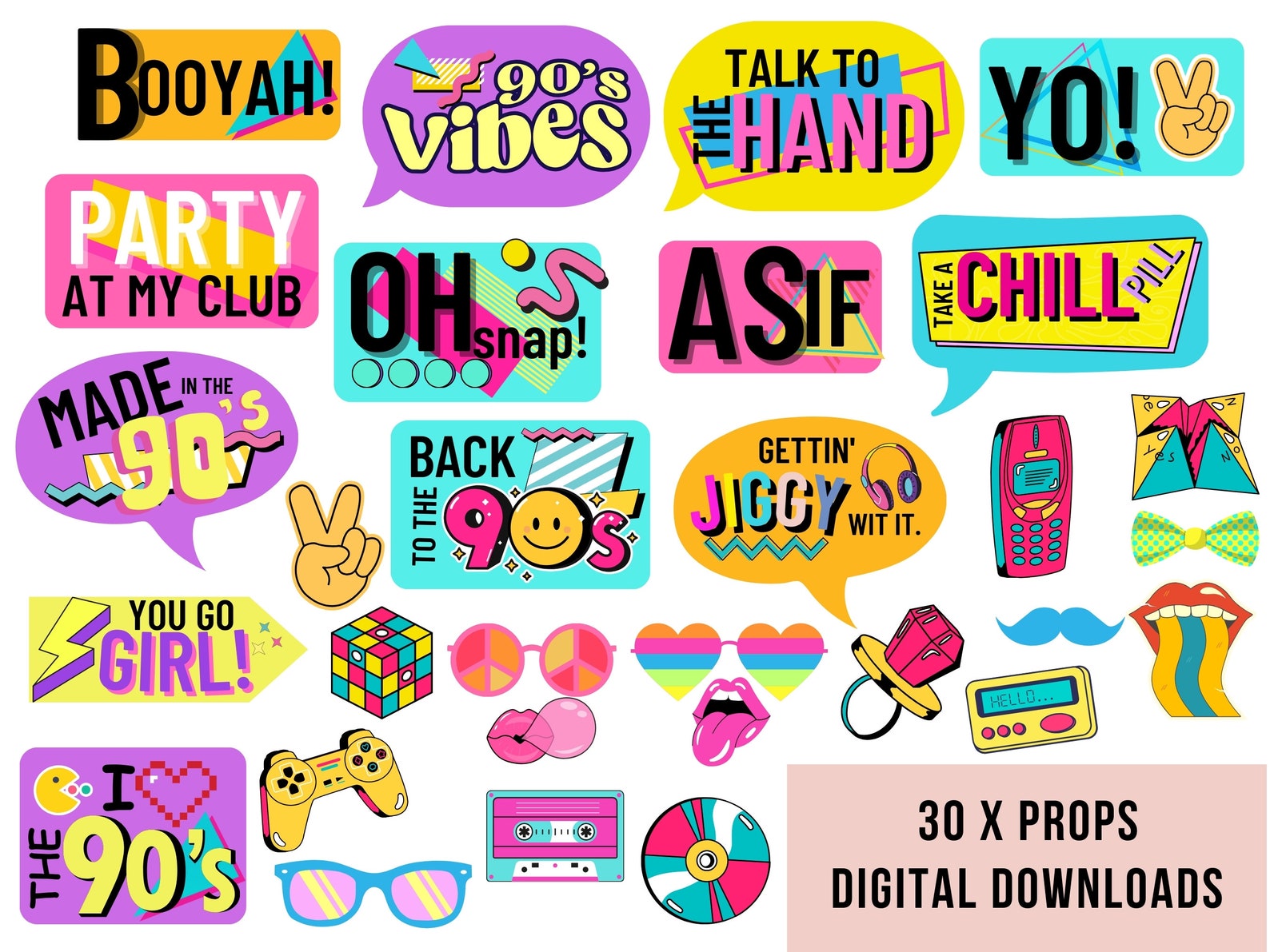 90s Party Photo Booth Props, 90s Photo Booth Props, 90s Party Props ...