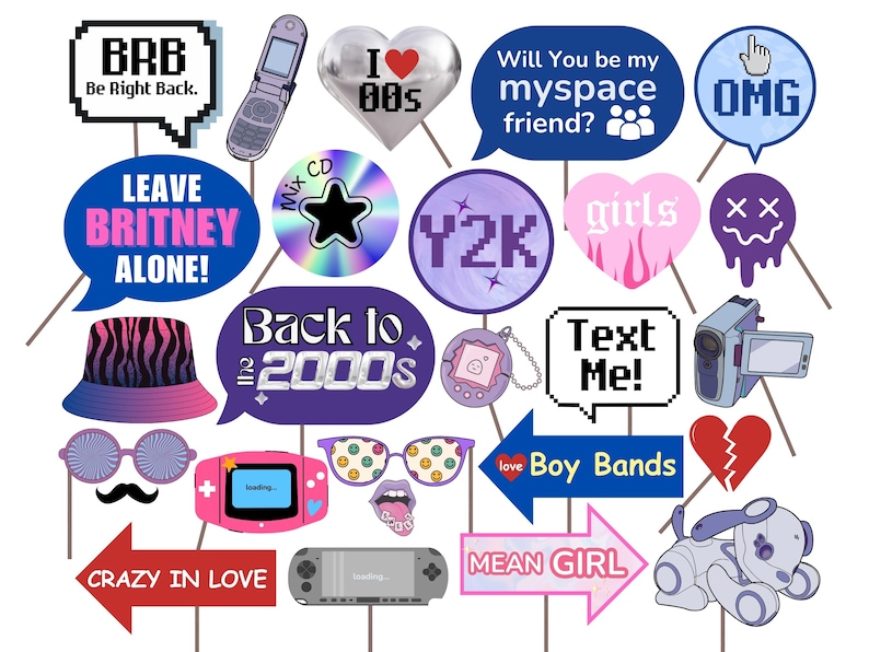 2000s Party Props Printable, Y2K Party Photo Props, Y2K 2000s Party ...