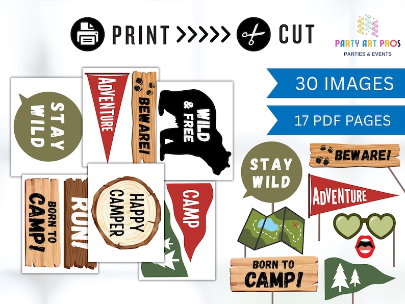 Camping Photo Booth Props: Outdoor Adventure Party Decorations (PDF ...