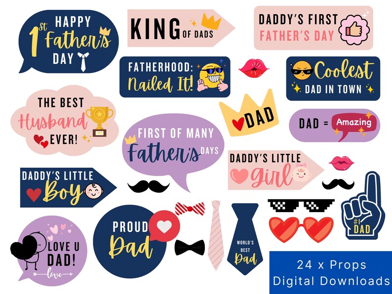 First Father's Day Photo Booth Props: Playful Party Decor (digital ...