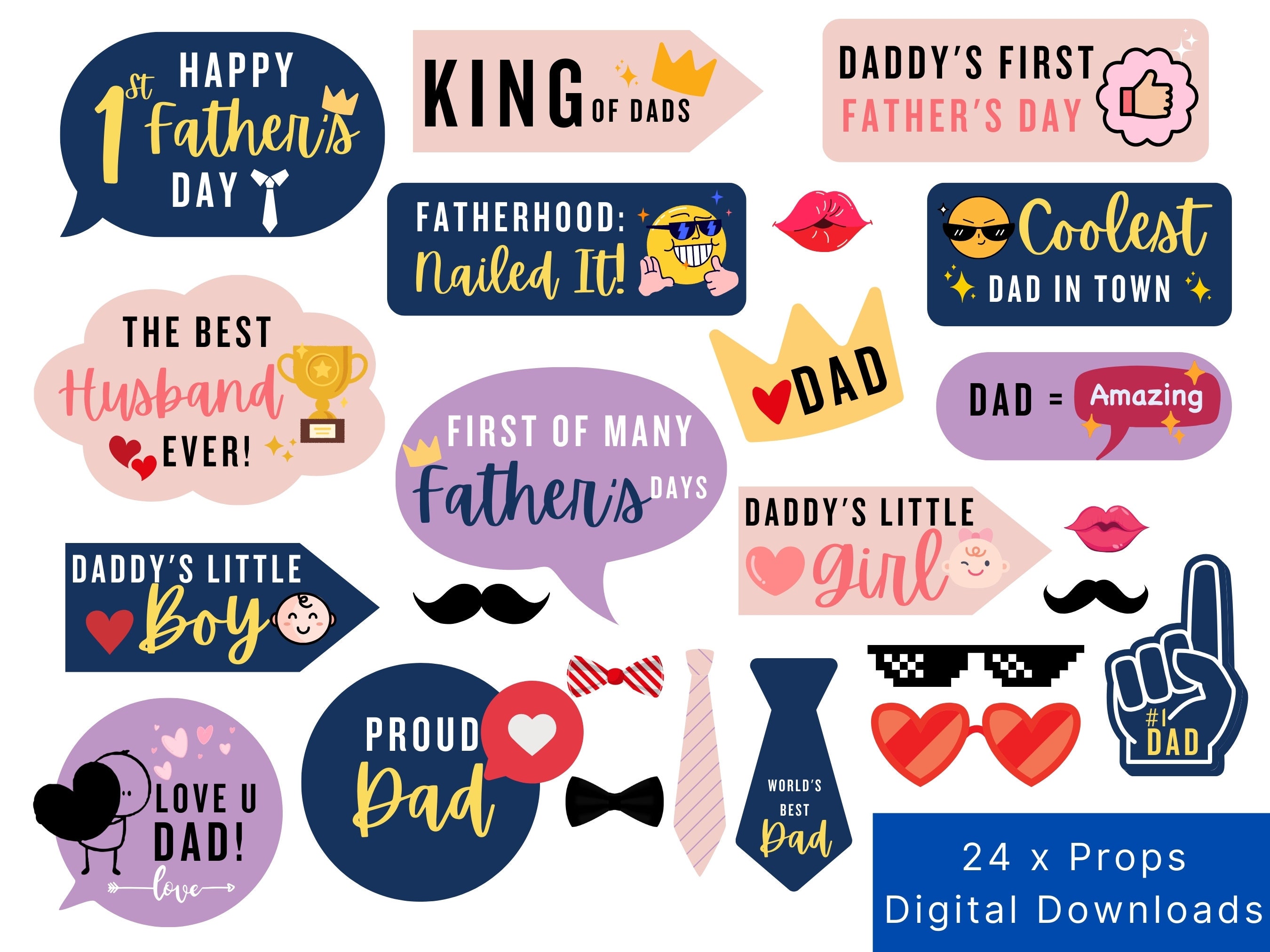First Father's Day Photo Booth Props: Playful Party Decor (digital ...