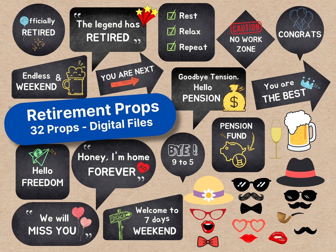 Retirement Photo Booth Props: 32 Printable Party Props (digital ...