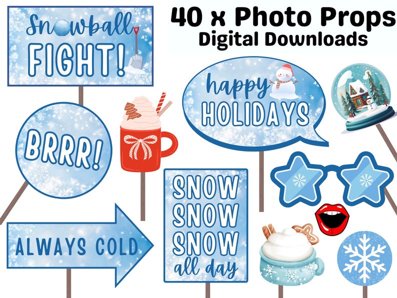 Winter Photobooth Props Printable, Winter Wonderland Props, Winter ...