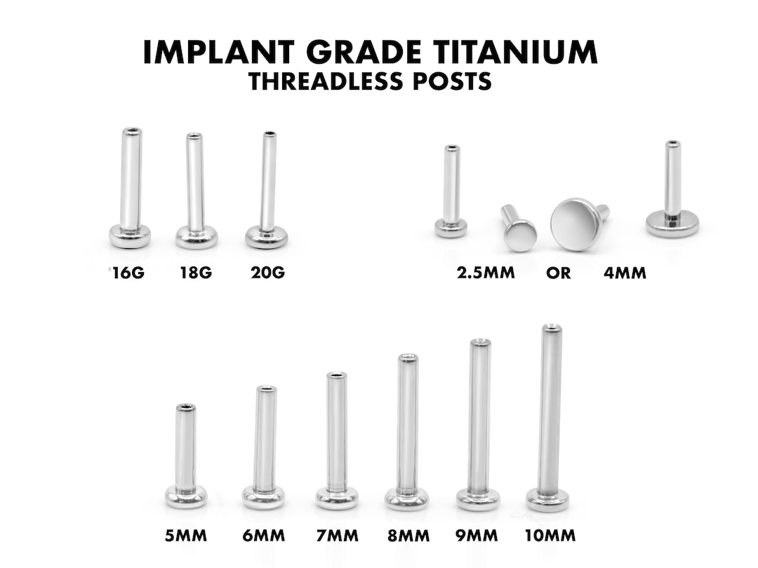 16G/18G/20G Threadless Implant Grade Titanium Posts • Push Pin Back ...