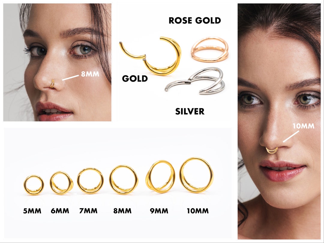 16G/18G/20G 5mm-10mm Double Ring Septum Piercing Nose Clicker Nose Ring ...
