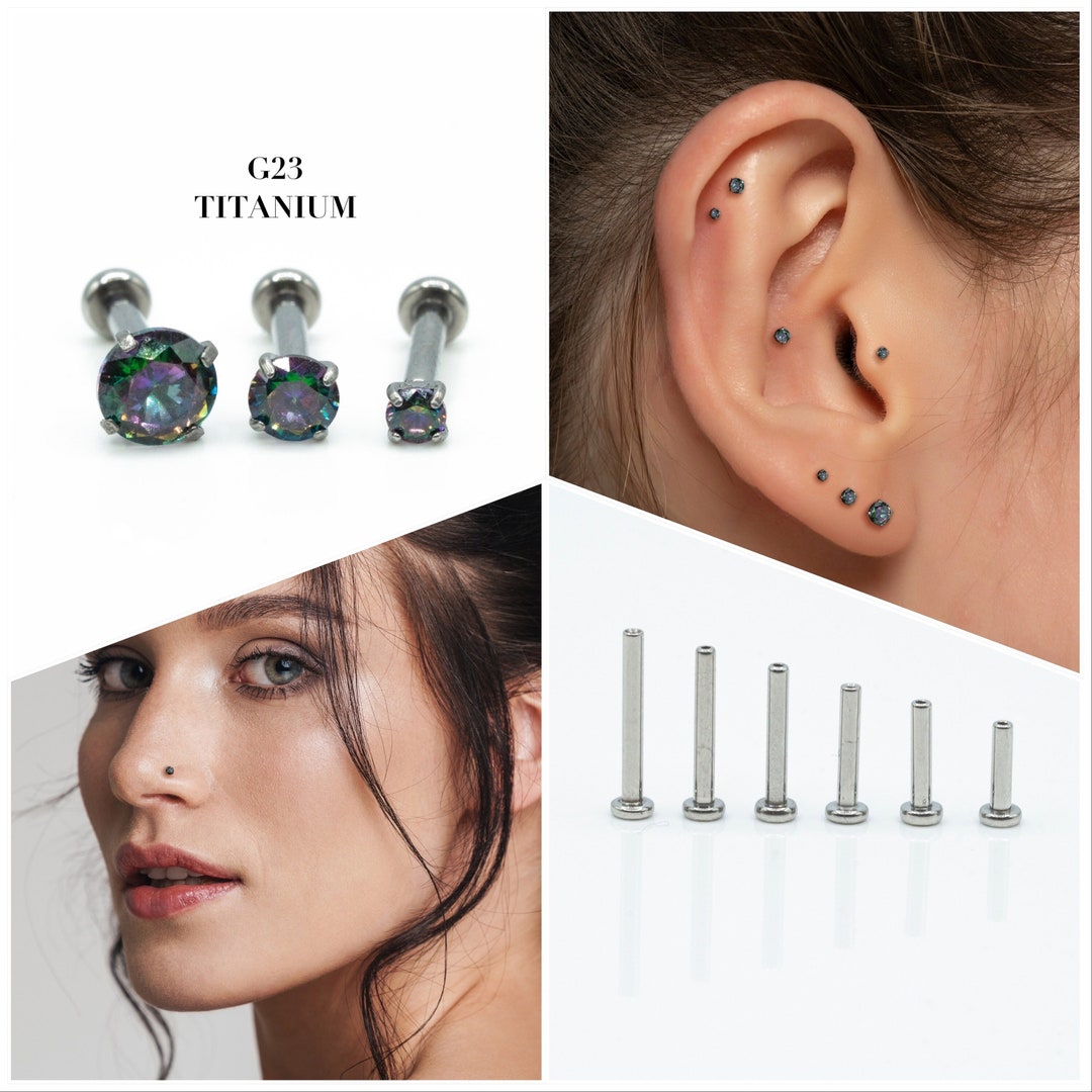 20G/18G/16G 2mm-4mm Vitrail Medium Push Pin Labret • Threadless Flat ...