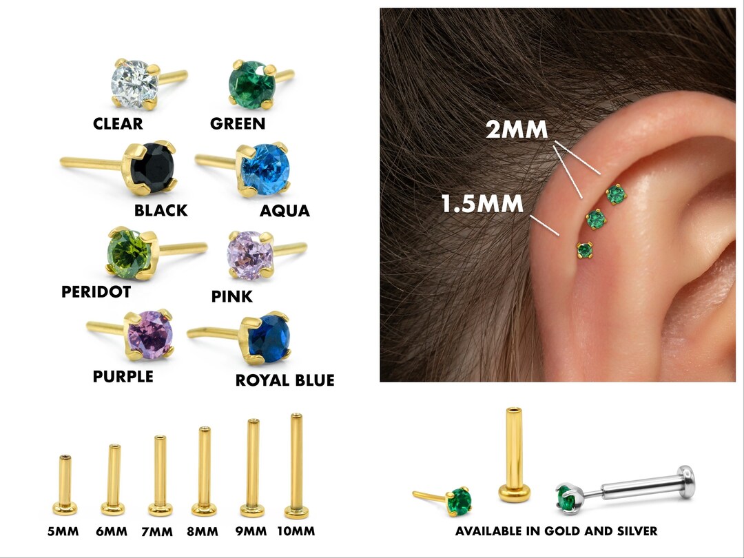 20G/18G/16G 1.5mm-2mm Push Pin Labret • Threadless Flat Back Earring ...