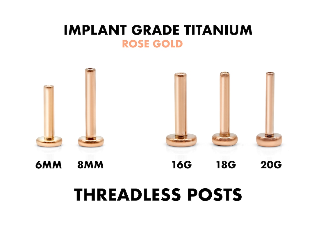 16G/18G/20G Threadless Implant Grade Titanium Rose Gold Posts • Push ...