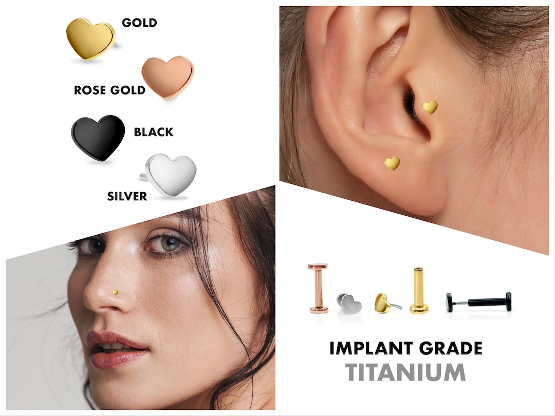 20G/18G/16G Tiny Heart Push Pin Labret • Threadless Flat Back Earring ...
