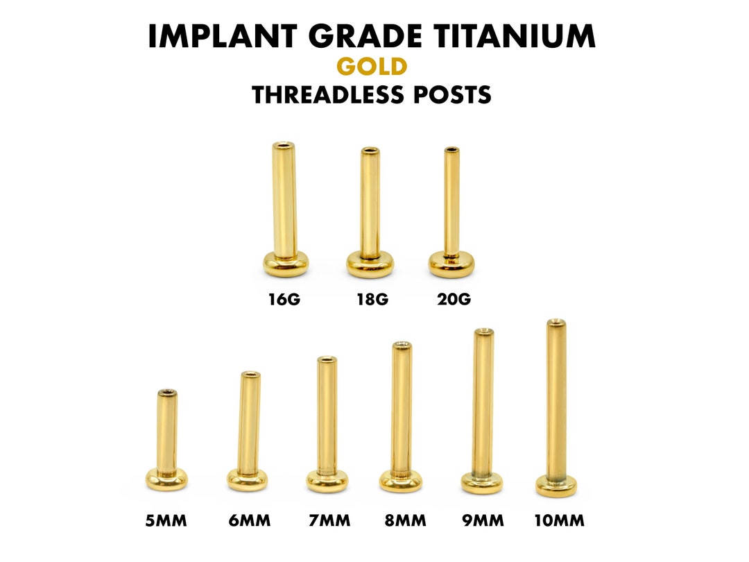 16G/18G/20G Threadless Implant Grade Titanium Gold Posts • Push Pin ...