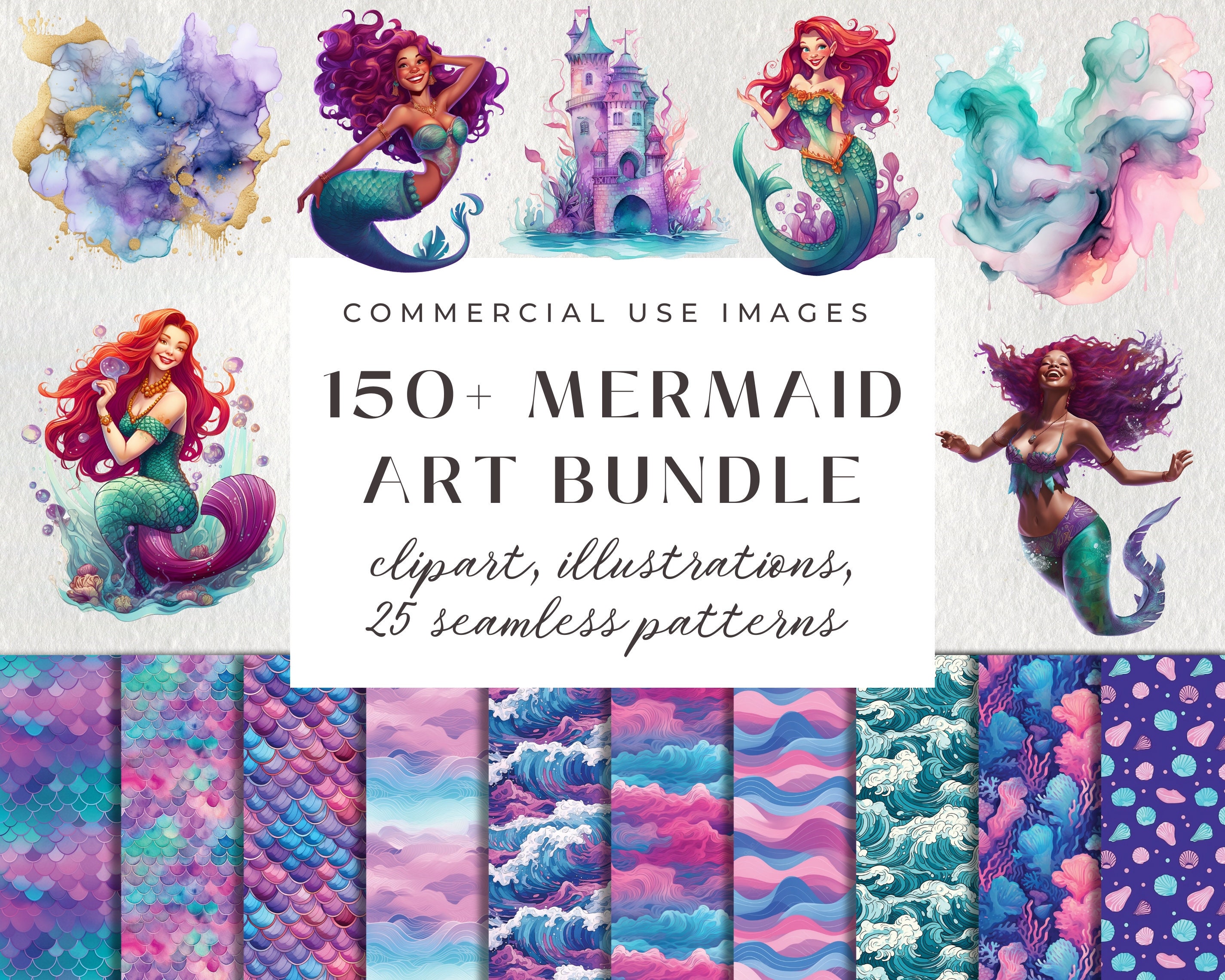 154 PNG Mermaid Art Bundle, Black Girl Magic Mermaid Clipart Mega ...