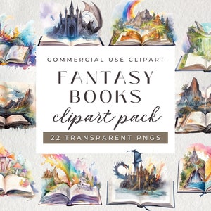 22 PNG Watercolor Fantasy Books Clipart Bundle. Open Book Clip Art ...