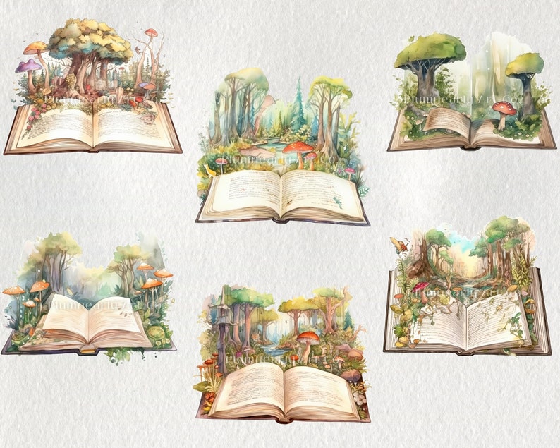 17 PNG Watercolor Fantasy Books Clipart Bundle. Open Book Clip Art Pack ...