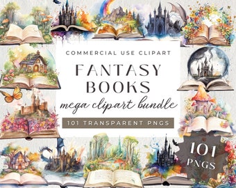 101 PNG Watercolor Fantasy Books Clipart Bundle, Open Book Clip Art ...