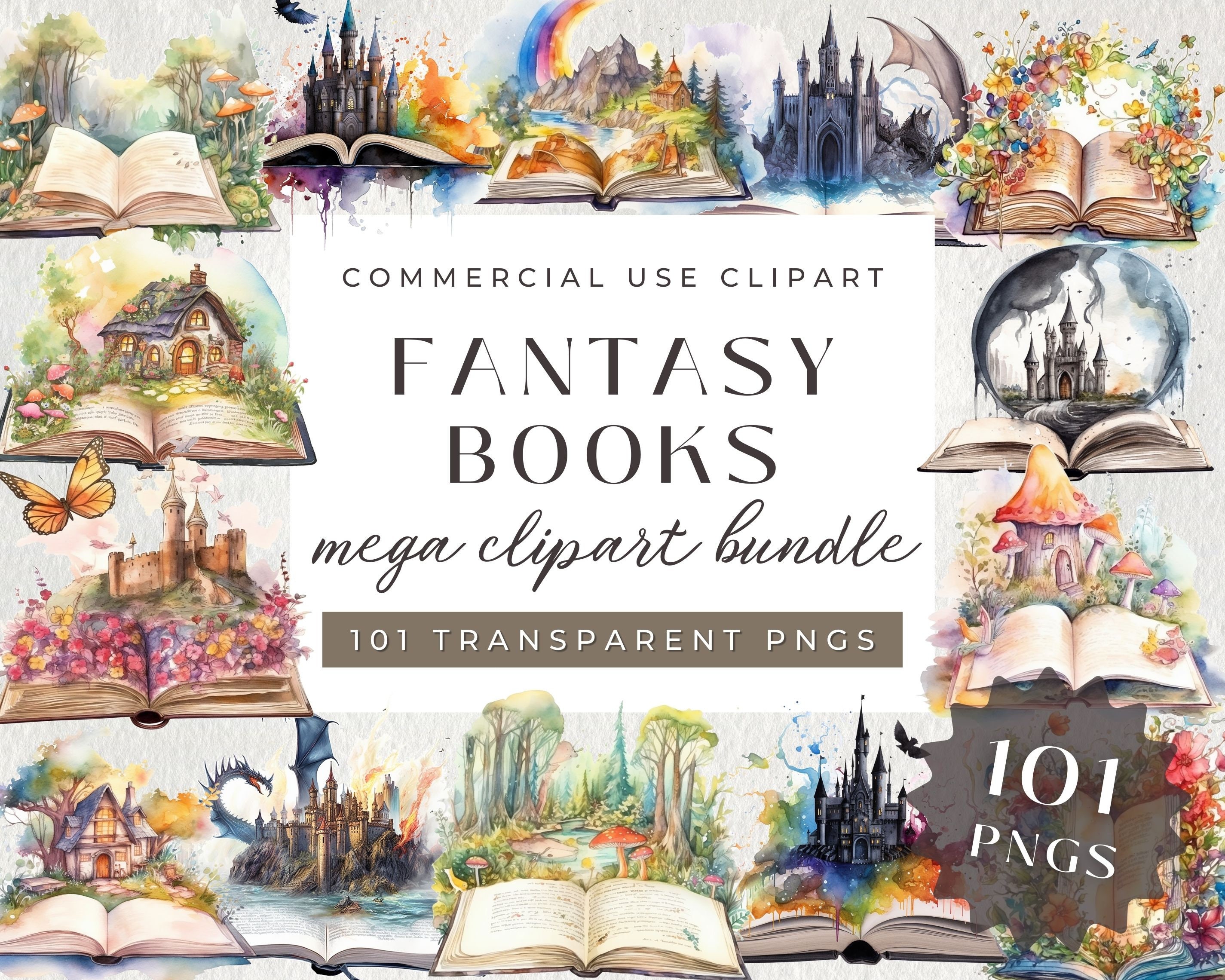 101 PNG Watercolor Fantasy Books Clipart Bundle Open Book - Etsy