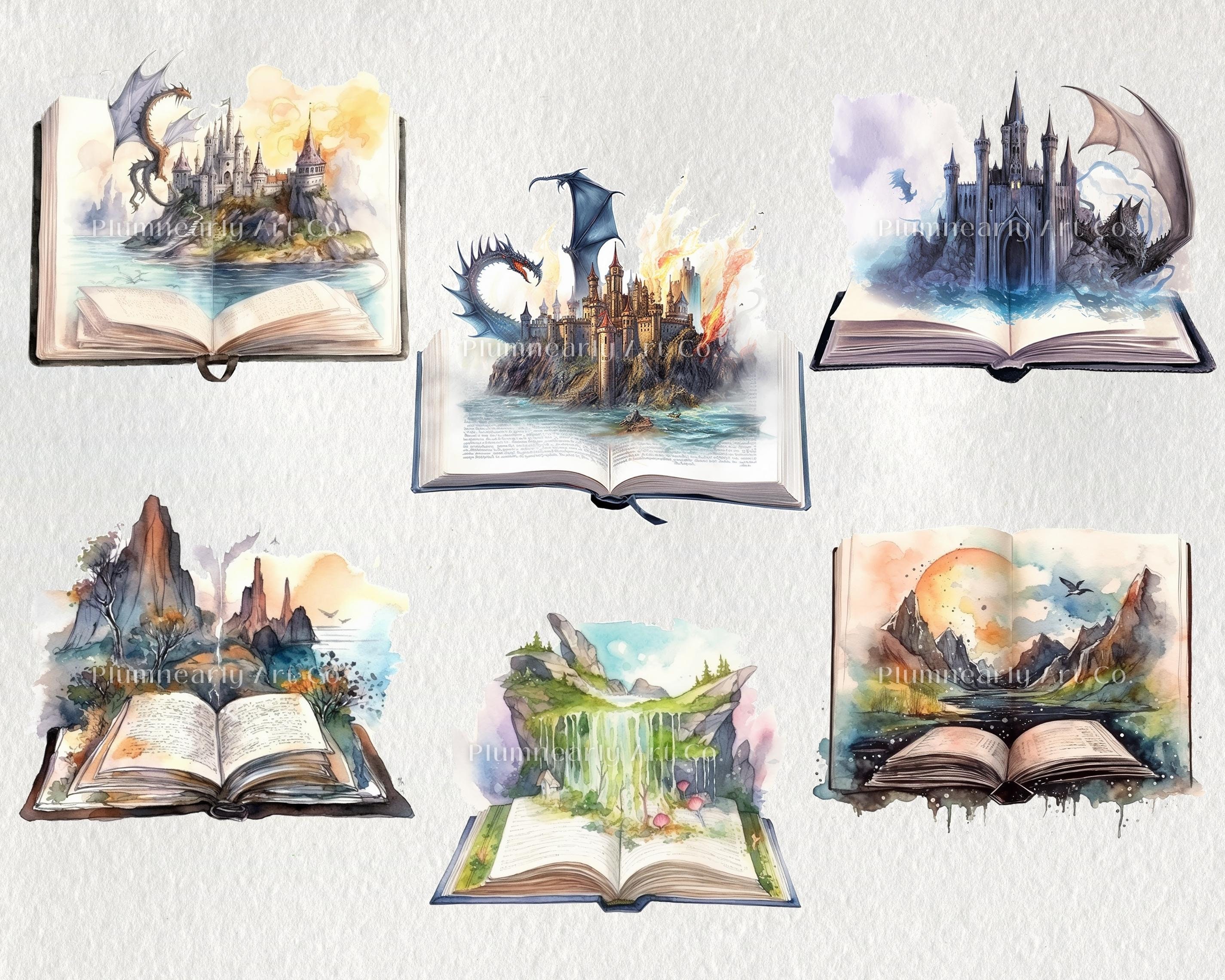 22 PNG Watercolor Fantasy Books Clipart Bundle. Open Book Clip Art ...