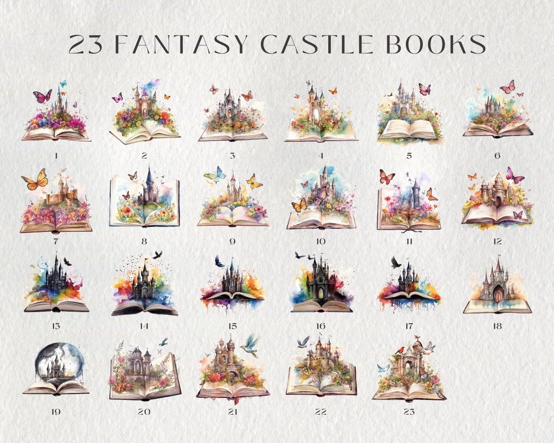23 PNG Watercolor Fantasy Books Clipart Bundle. Open Book Clip Art ...