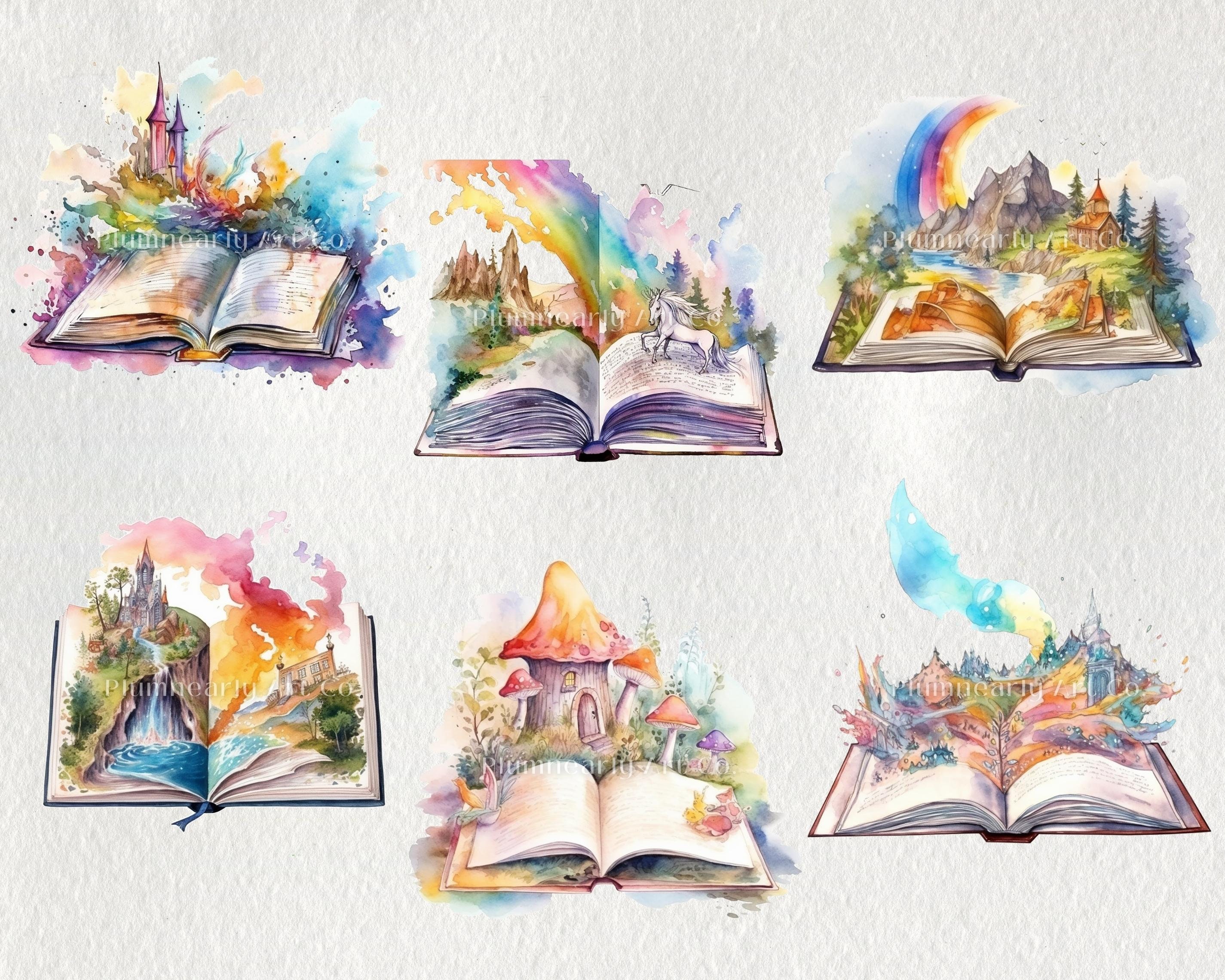 22 PNG Watercolor Fantasy Books Clipart Bundle. Open Book Clip Art ...