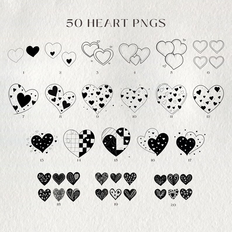 50 PNG Illustrated Hearts Clipart Bundle. Black Heart Doodles ...