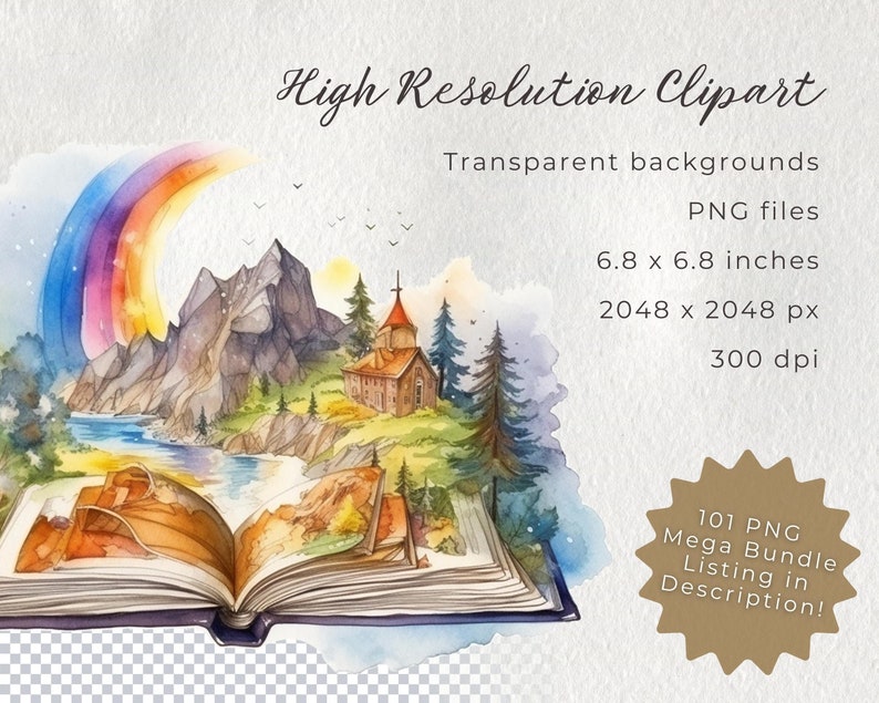 22 PNG Watercolor Fantasy Books Clipart Bundle. Open Book Clip Art ...