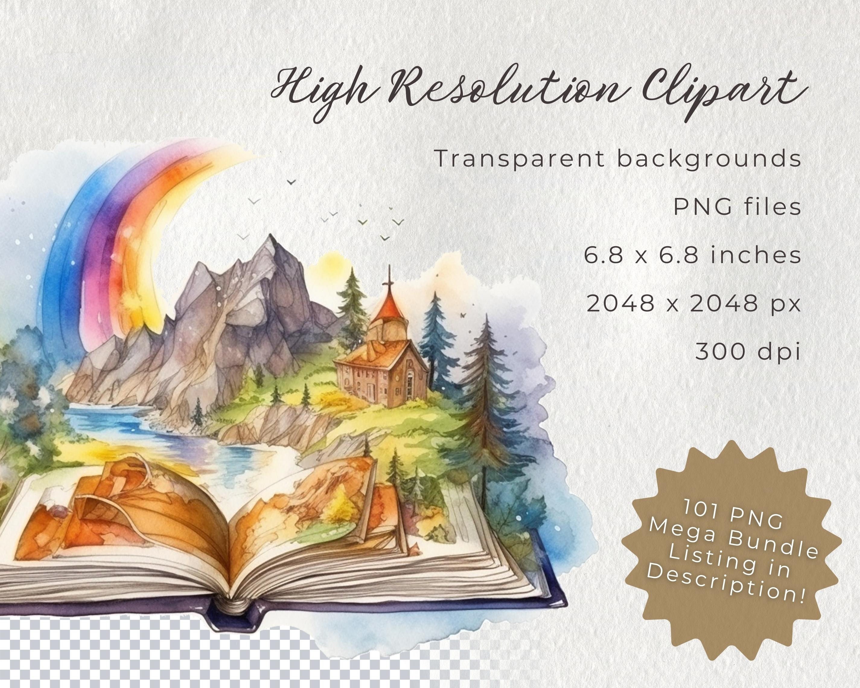 22 PNG Watercolor Fantasy Books Clipart Bundle. Open Book Clip Art ...
