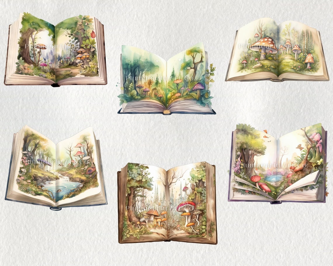 17 PNG Watercolor Fantasy Books Clipart Bundle. Open Book Clip Art Pack ...