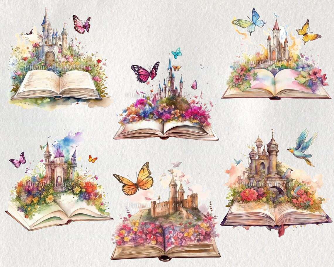 23 PNG Watercolor Fantasy Books Clipart Bundle. Open Book Clip Art ...