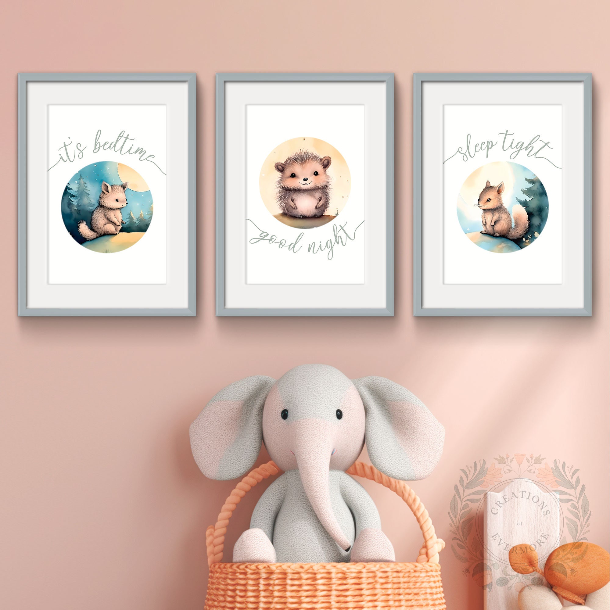 Cute Animals Bedtime Wall Art Print for Nursery Printable Wall Decor ...
