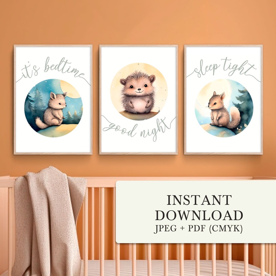Woodland Animals Bedtime Wall Art Print for Nursery Printable Wall ...