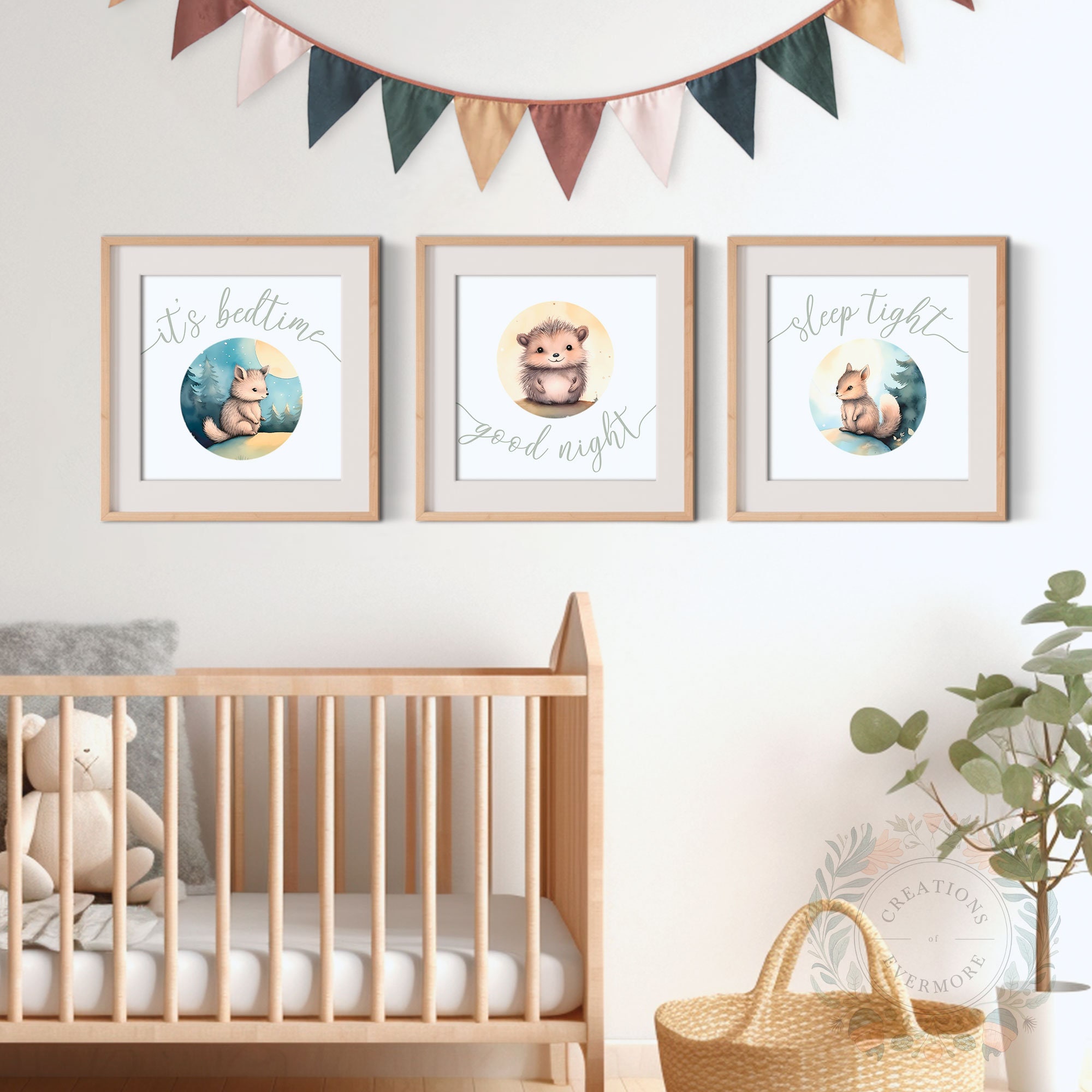 Cute Animals Bedtime Wall Art Print for Nursery Printable Wall Decor ...