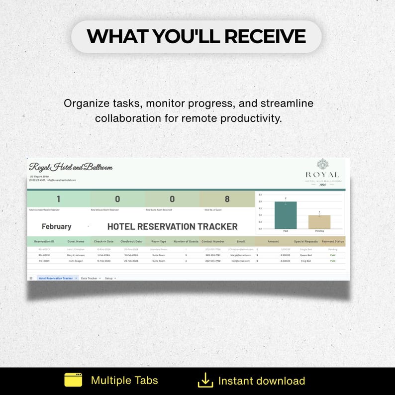 Hotel Reservation Excel Tracker, Guest Check Template, Short Term ...