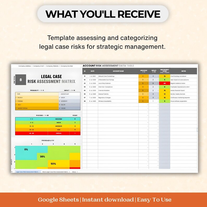 Legal Case Risk Matrix Excel Template for Law Firms | Enhance Case ...