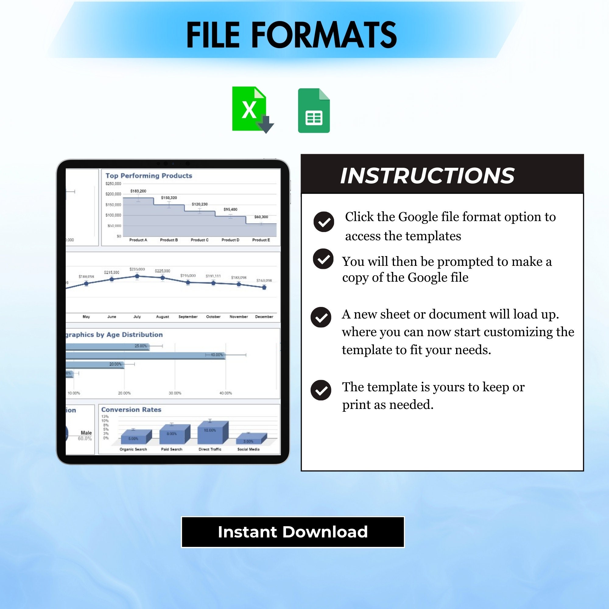 Excel Dashboard Report Template: Executive Summary, Metrics (digital ...
