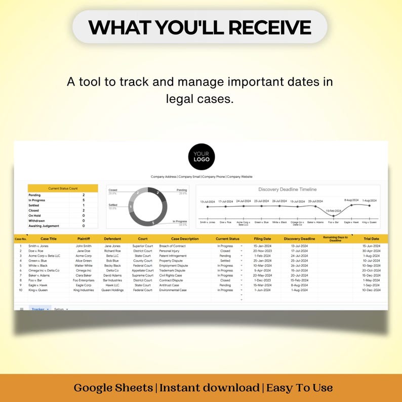 Legal Case Timeline Tracking Template for Law Firms | Case Management ...